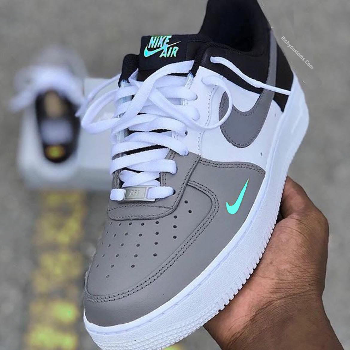 Tri Color Grey x Tiffany Blue AF1🖤🤍 – RichyCustoms